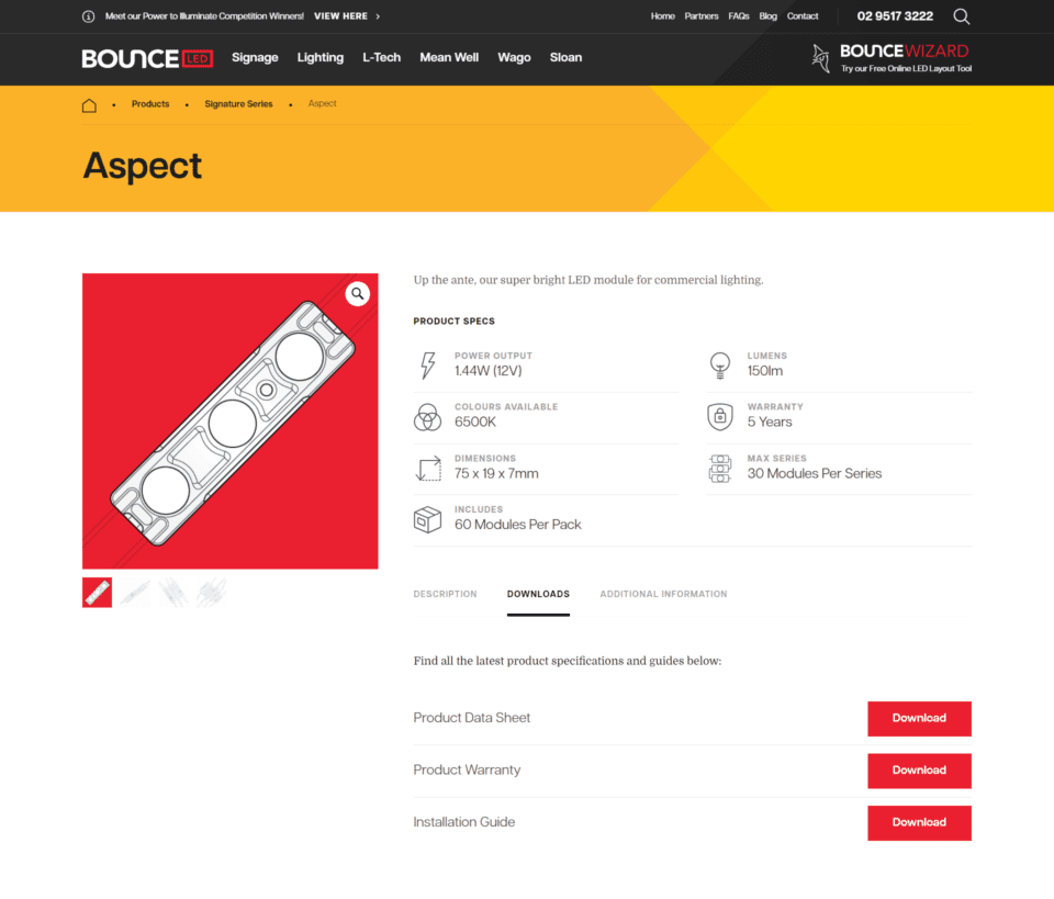 LED Lighting Website Design - Bounce LED: Redback